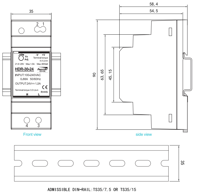 30W HDR Low-Cost Plastic DIN Rail Power Supply | HENGWEI